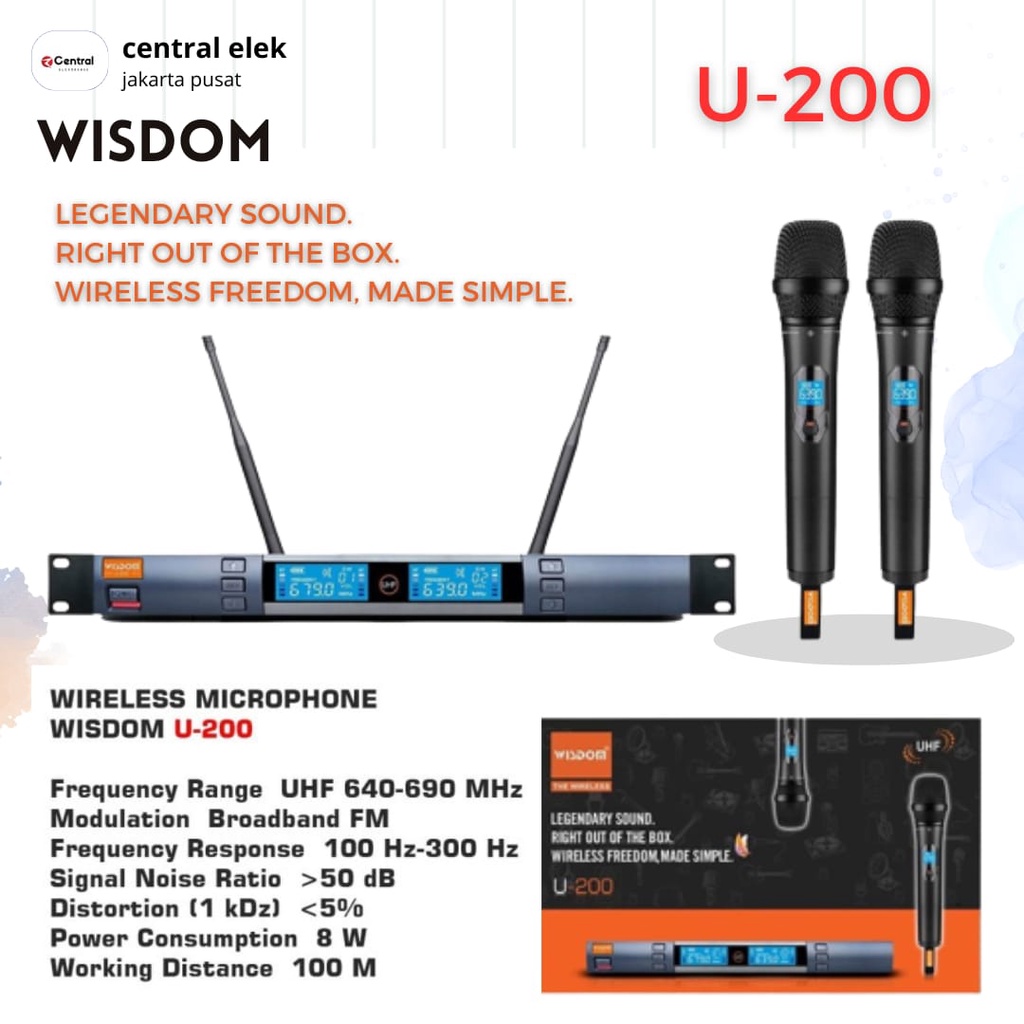 Jual Mic wireless WISDOM U 200/ U200 / U-200 microphone pegang handheld ...