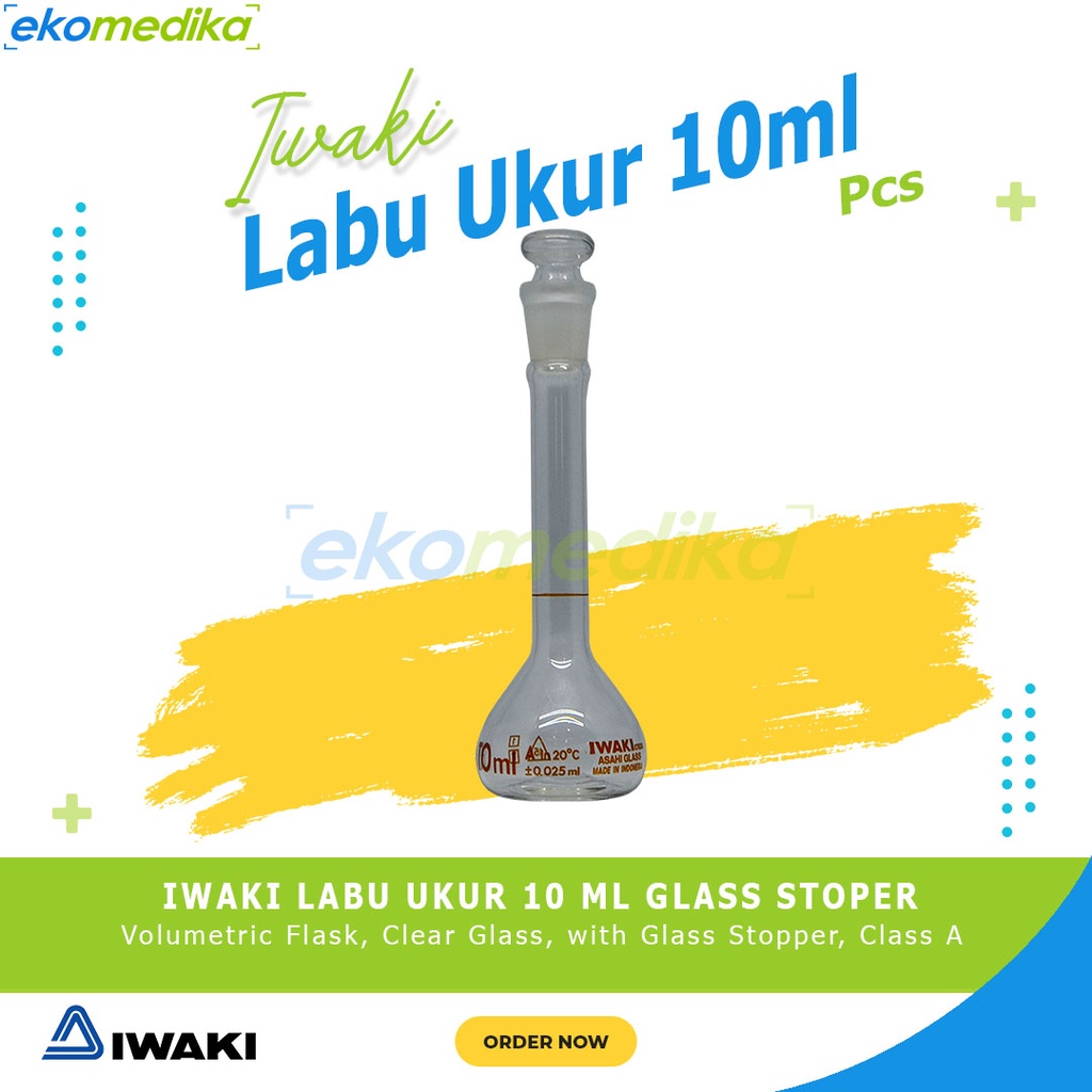 Jual Labu Ukur 10ml IWAKI Glass Stopper - Volumetric Flask 10ml Plastic Stopper IWAKI | Shopee ...