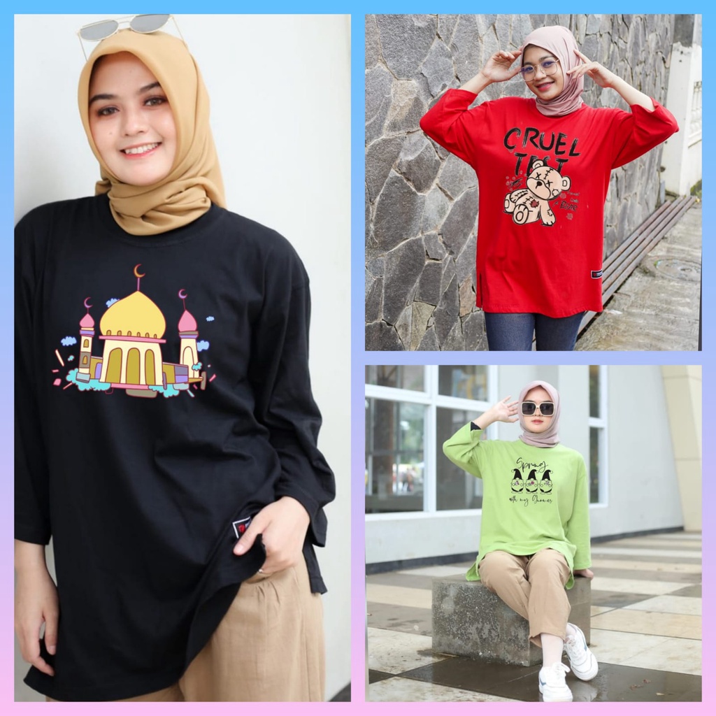 Jual KAOS OVERSIZE WANITA LENGAN 7/8 MOTIF PRINTING DTF FOREVER ...