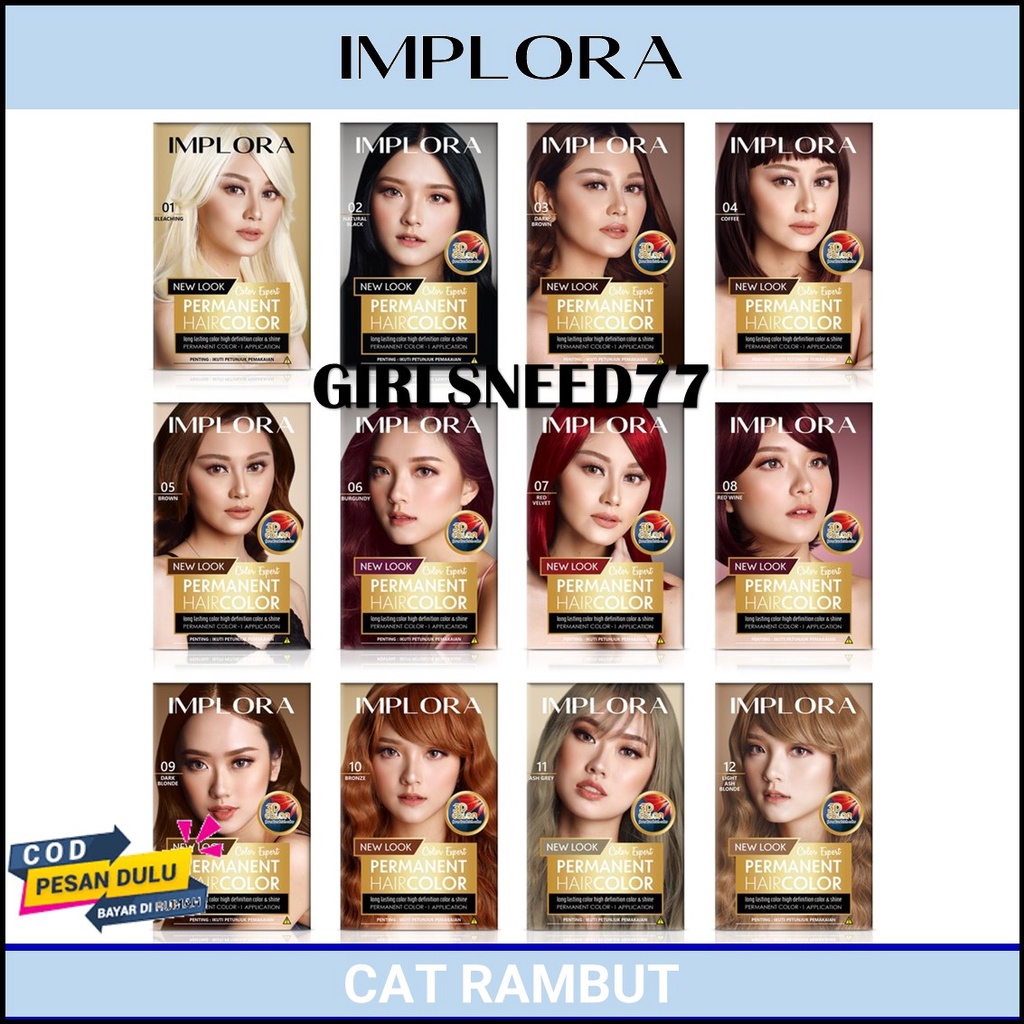 Jual IMPLORA HAIR COLOR EXPERT 3D GIRLSNEED77 Cat Rambut Implora ...
