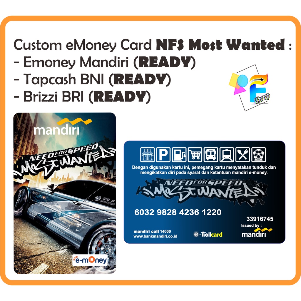 Jual Kartu eMoney eToll Tapcash BRIZZI edisi Need For Speed - Custom ...