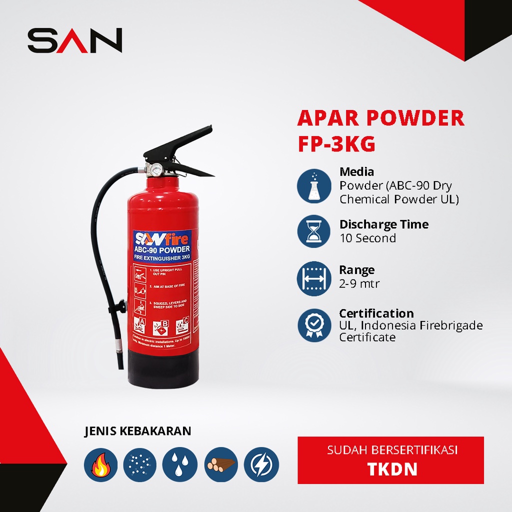 Jual APAR POWDER 90% ALAT PEMADAM API RINGAN EXTINGUISHER SANFire FP3 ...