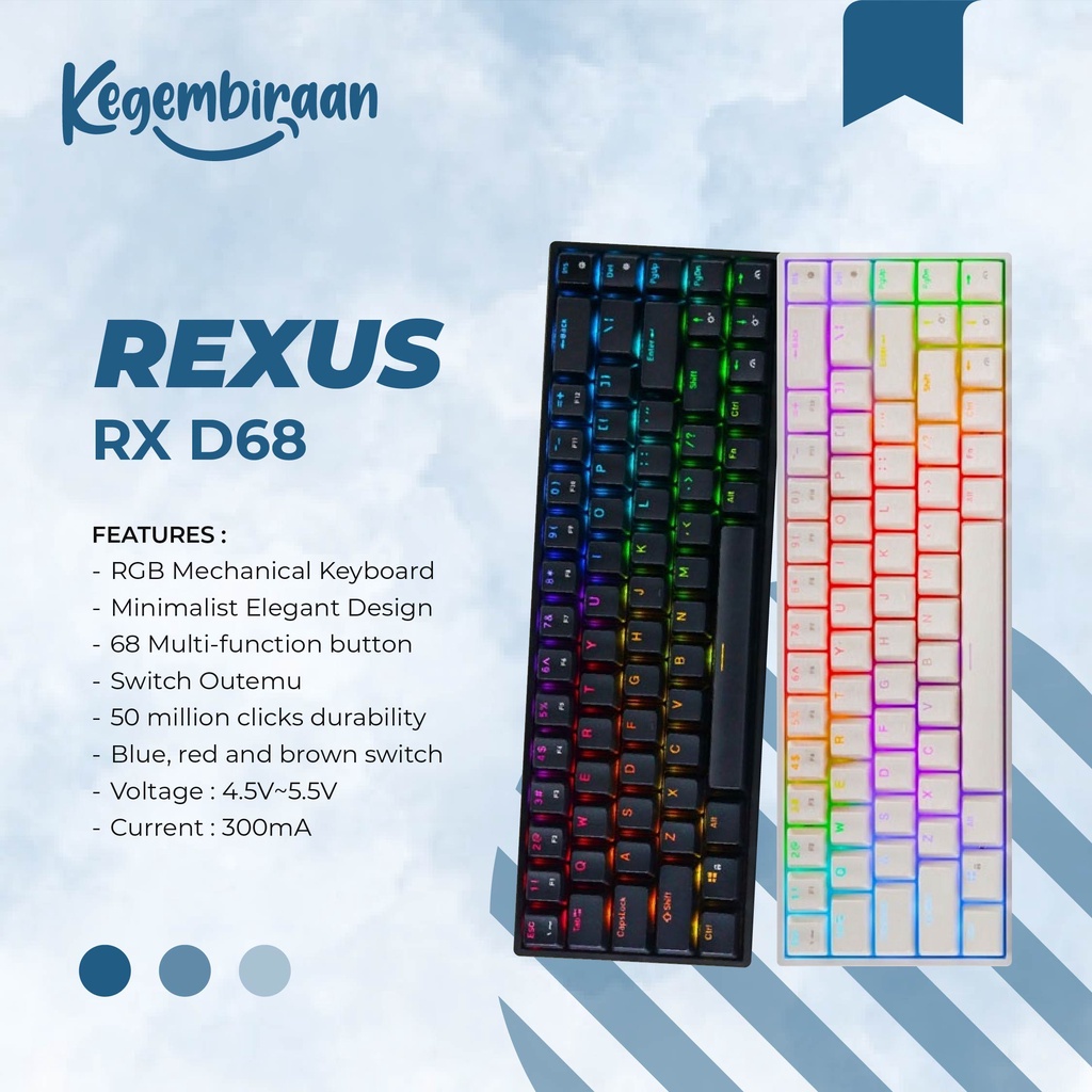 Jual Rexus Daiva RX-D68 RGB 60% Mechanical Gaming Keyboard - Hitam ...