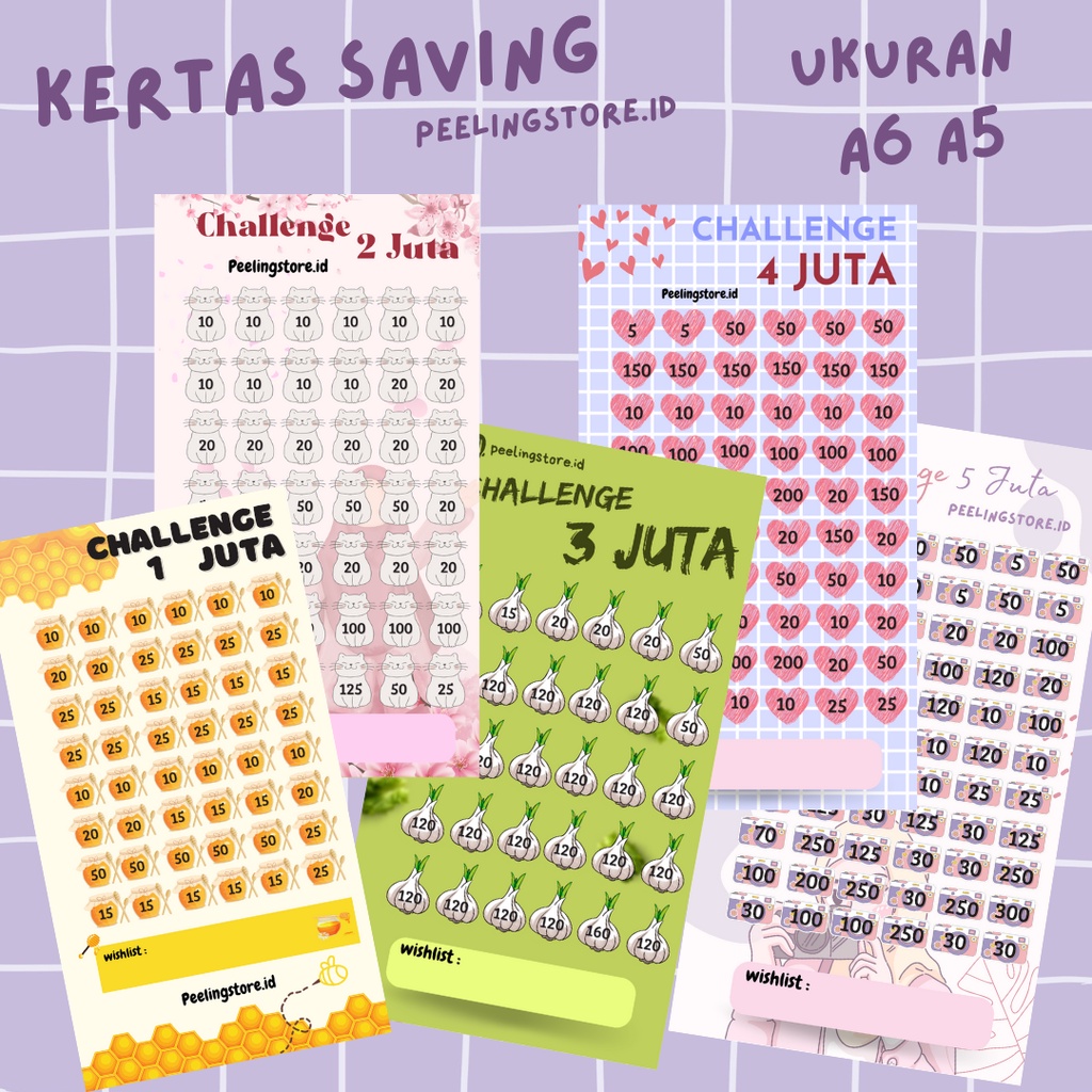 Jual KERTAS SAVING CHALLENGE ISI BINDER A6 A5 LOOSE LEAF A6 A5 | Shopee Indonesia