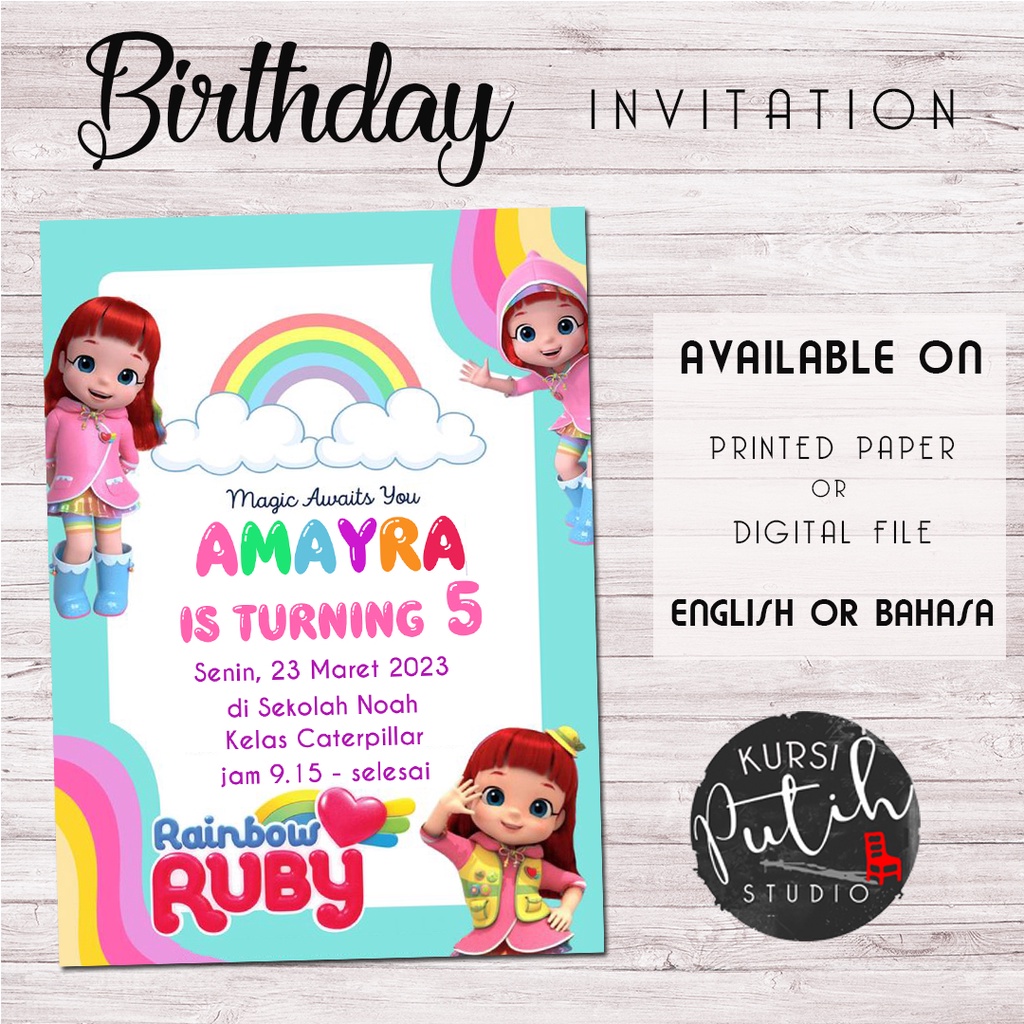 Jual Undangan Ulang Tahun Anak Birthday Invitation tema rainbow ruby ...