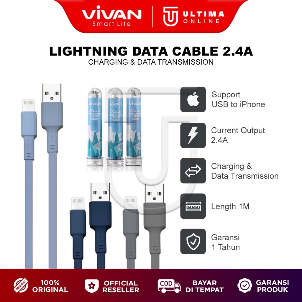 Jual VIVAN Kabel Data Lightning CTL100S Charger iPhone Fast Charging 2 ...