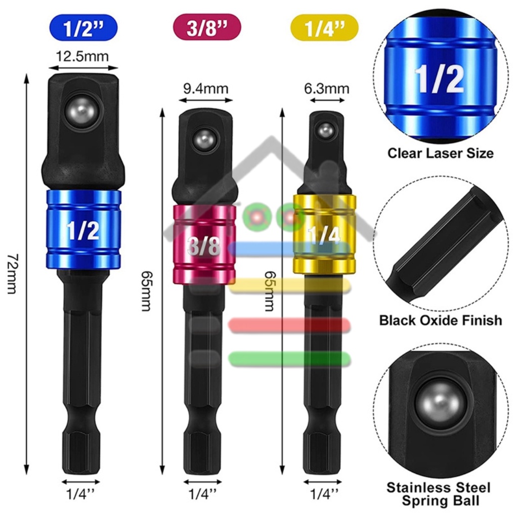 Jual ADAPTER SAMBUNGAN MATA BOR HEX 1/4 TO SOCKET 1/4" 1/2" 3/8 ...