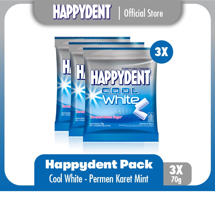 Jual Happydent Cool White Pouch 70g - Permen Karet Rasa Mint (3 Packs ...