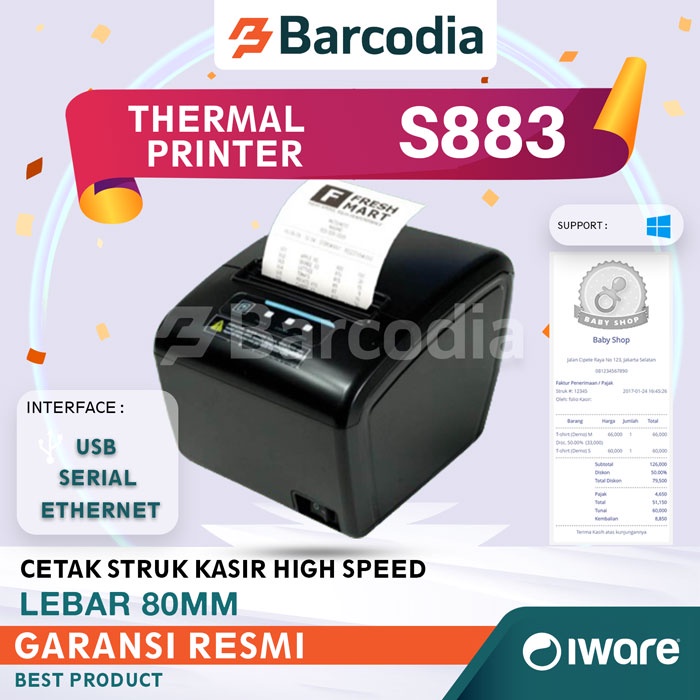 Jual PRINTER THERMAL 80MM S-883 USB - SERIAL - ETHERNET - PRINTER KASIR STRUK 80MM | Shopee ...