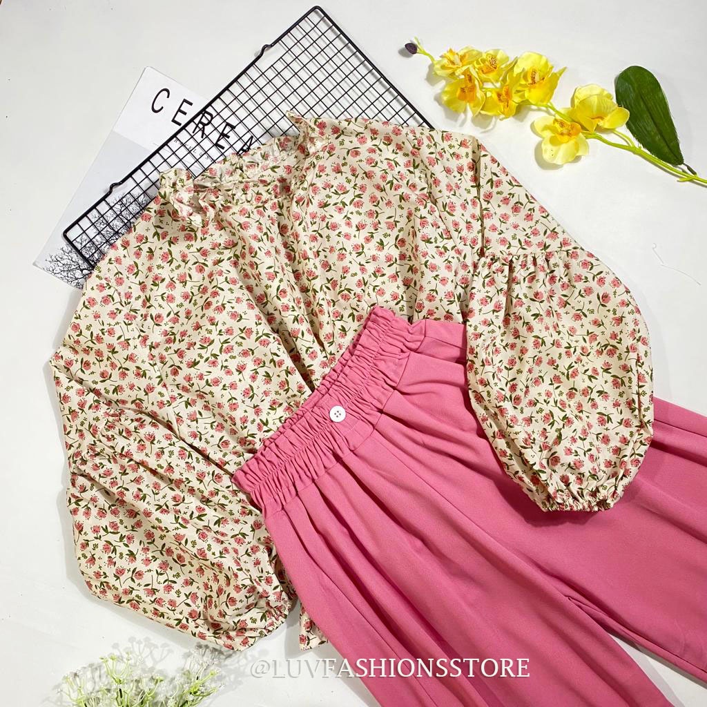 Jual IL - SETELAN BLOUSE SANNY MOTIF FLORAL TERBARU / SET KULOT KANCING ...