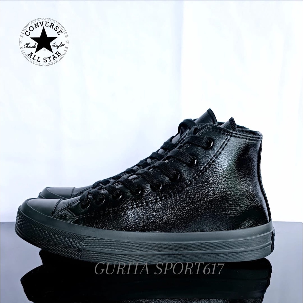 Jual Sepatu Converse Tinggi Kulit Pria | All Star Full Black | Shopee ...