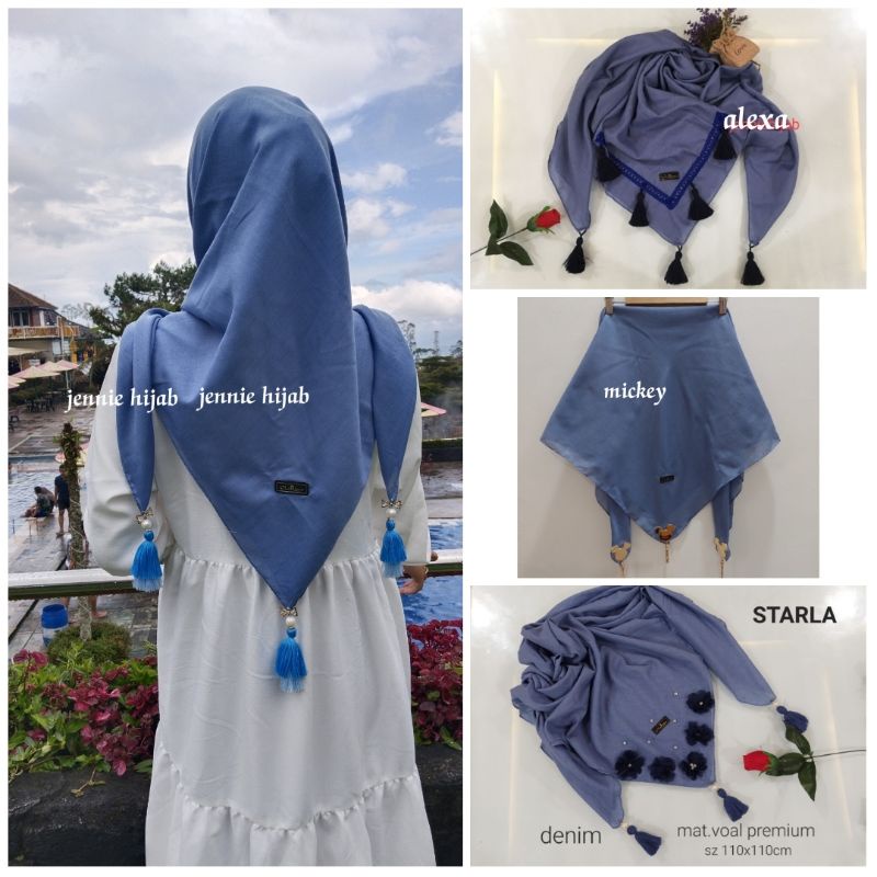 Jual jilbab segiempat warna denim by Clarissa | Shopee Indonesia