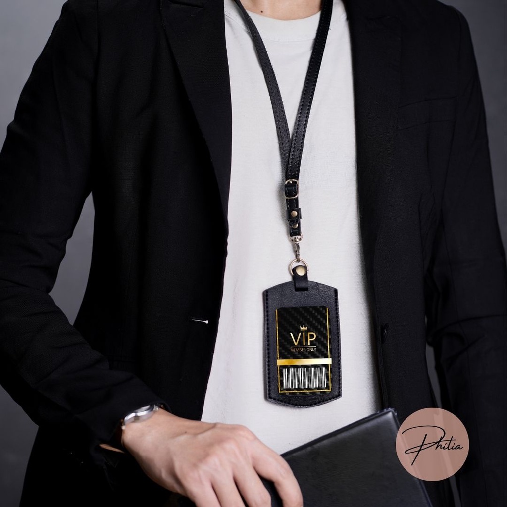 Jual ID CARD HOLDER LEATHER CASE ID CARD NAME TAG LANYARD KULIT ...