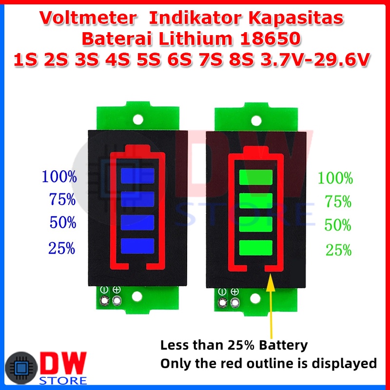 Jual Voltmeter Indikator Kapasitas Baterai Lithium 1S 2S 3S 4S 5S 6S 7S ...