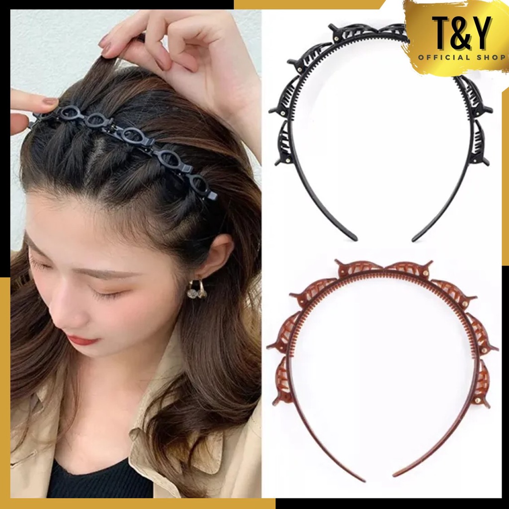 Jual T&Y Bando Jepit Multi Layer Kepang Hollow Double Bangs Hairstyle ...