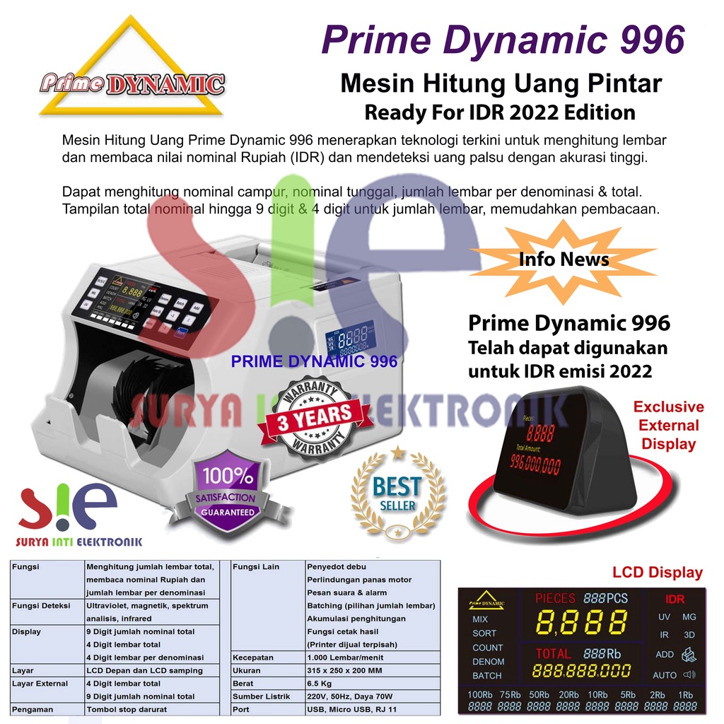 Jual PRIME DYNAMIC 996 - Mesin Hitung Uang, Garansi Resmi 3 thn - ready for New IDR 2022 Edition ...