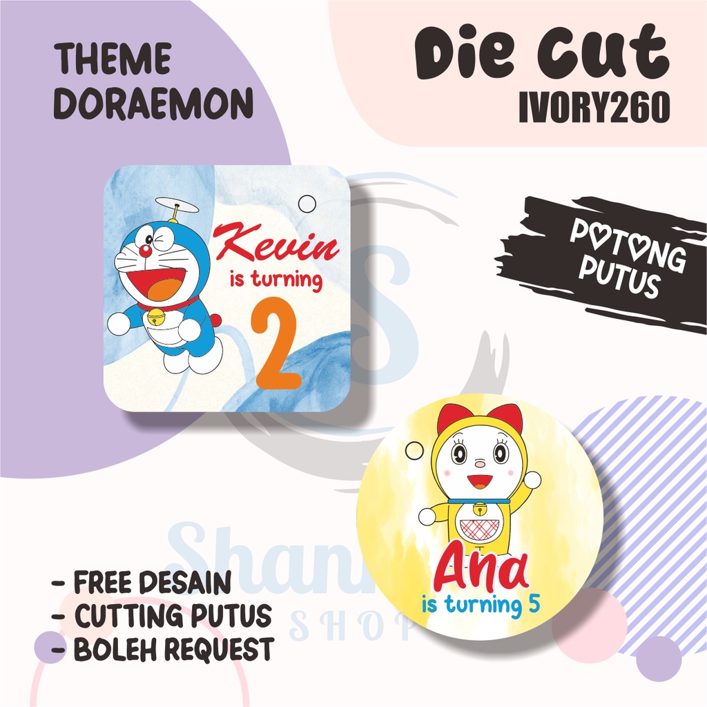 Jual Tag Bulat Kotak Ulang Tahun THEME DORAEMON /Tag Label Ulang Tahun ...