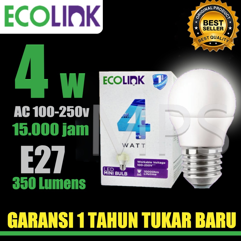 Jual Lampu LED ECOLINK Mini Bulb Bohlam 4w 4watt 4 w watt Putih 6500k ...