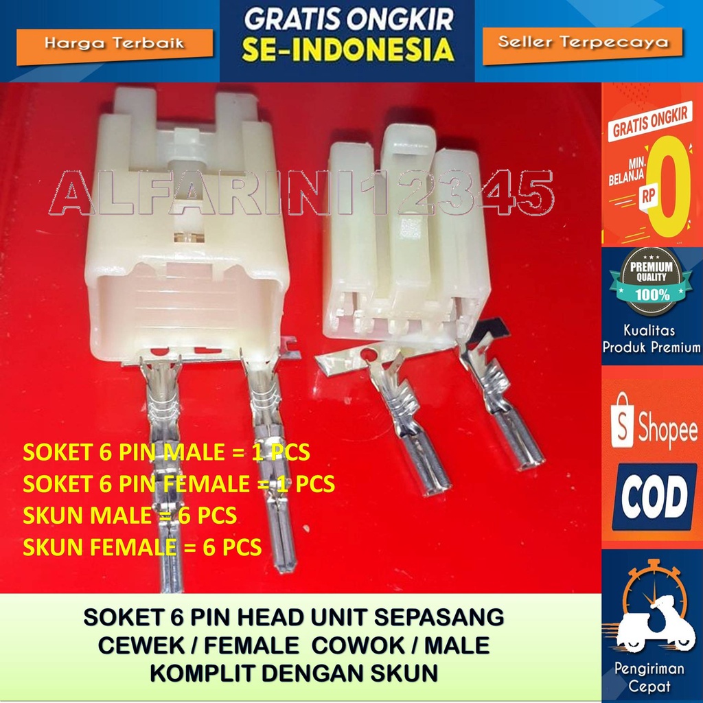 Jual Soket konektor audio mobil Toyota Daihatsu 6 pin sepasang male ...