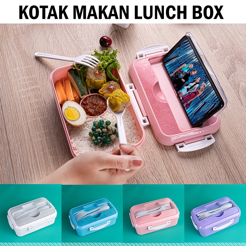 Jual Lunch Box Kotak Bekal Sekat 3 Grids Tempat Makan dengan Sendok dan ...