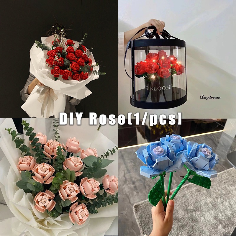 Jual Mainan Balok Susun Bunga Abadi Rose Flower DIY 3D Puzzle Nano Blok ...