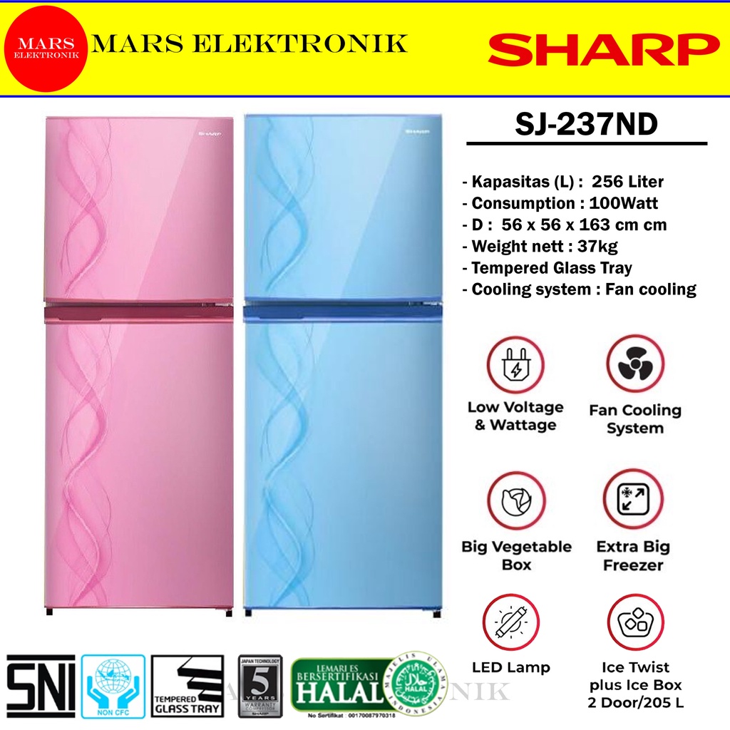 Jual KULKAS SHARP SJ-237ND - 187 LITER - 2 PINTU - SJ 237 ND - READY ...