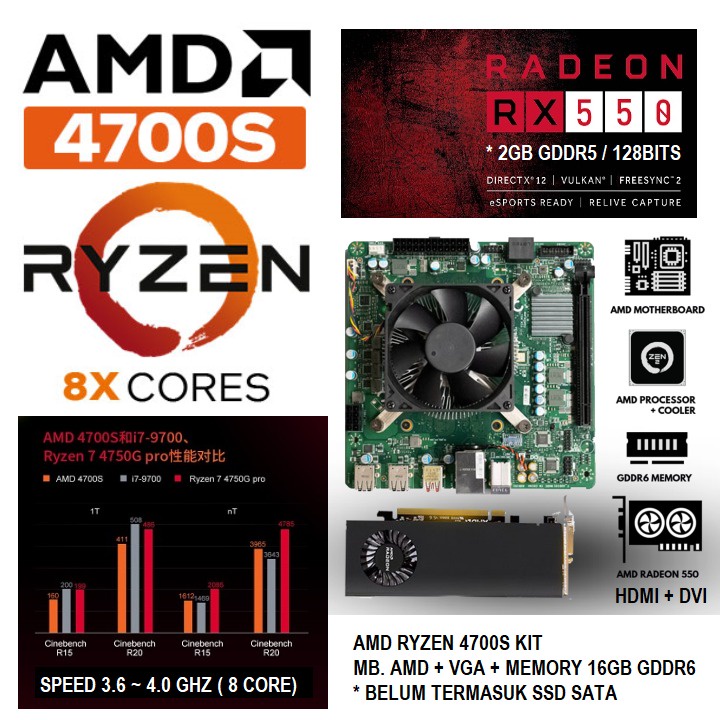 Jual Desktop KIT AMD Ryzen 4700s + Ram 16GB + VGA RX550 2GB | Shopee ...