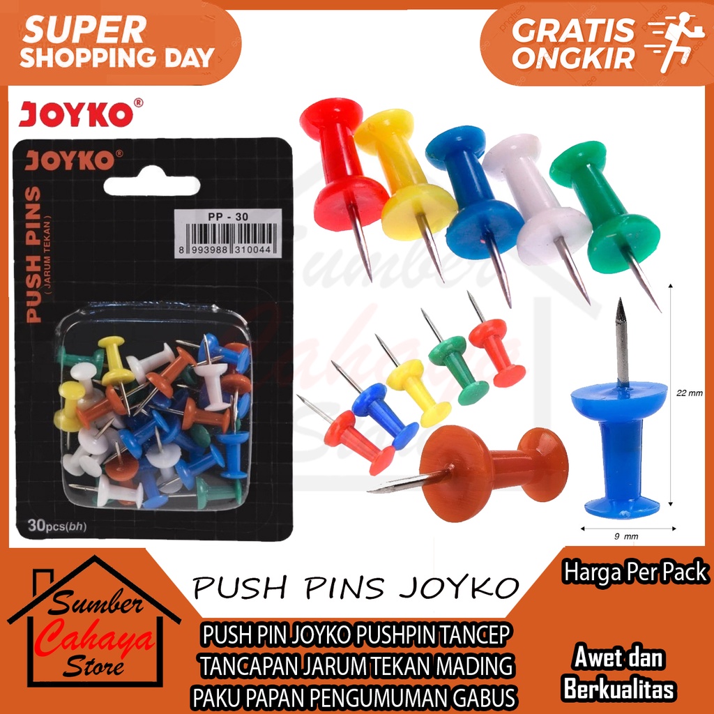 Jual PUSH PIN JOYKO PUSHPIN TANCEP TANCAPAN JARUM TEKAN MADING PAKU ...