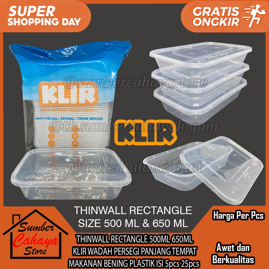 Jual Klir Thinwall Rectangle Ukuran 500ml 650Ml 750 Ml Box Bening Food ...