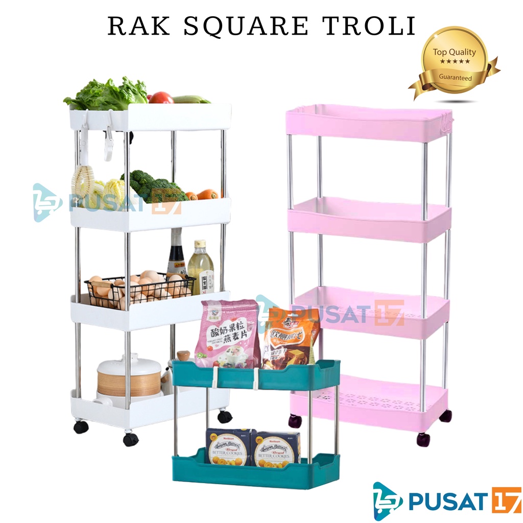 Jual PUSAT17 RAK DAPUR SQUARE STAINLESS SERBAGUNA / RAK TROLI RODA 4 ...