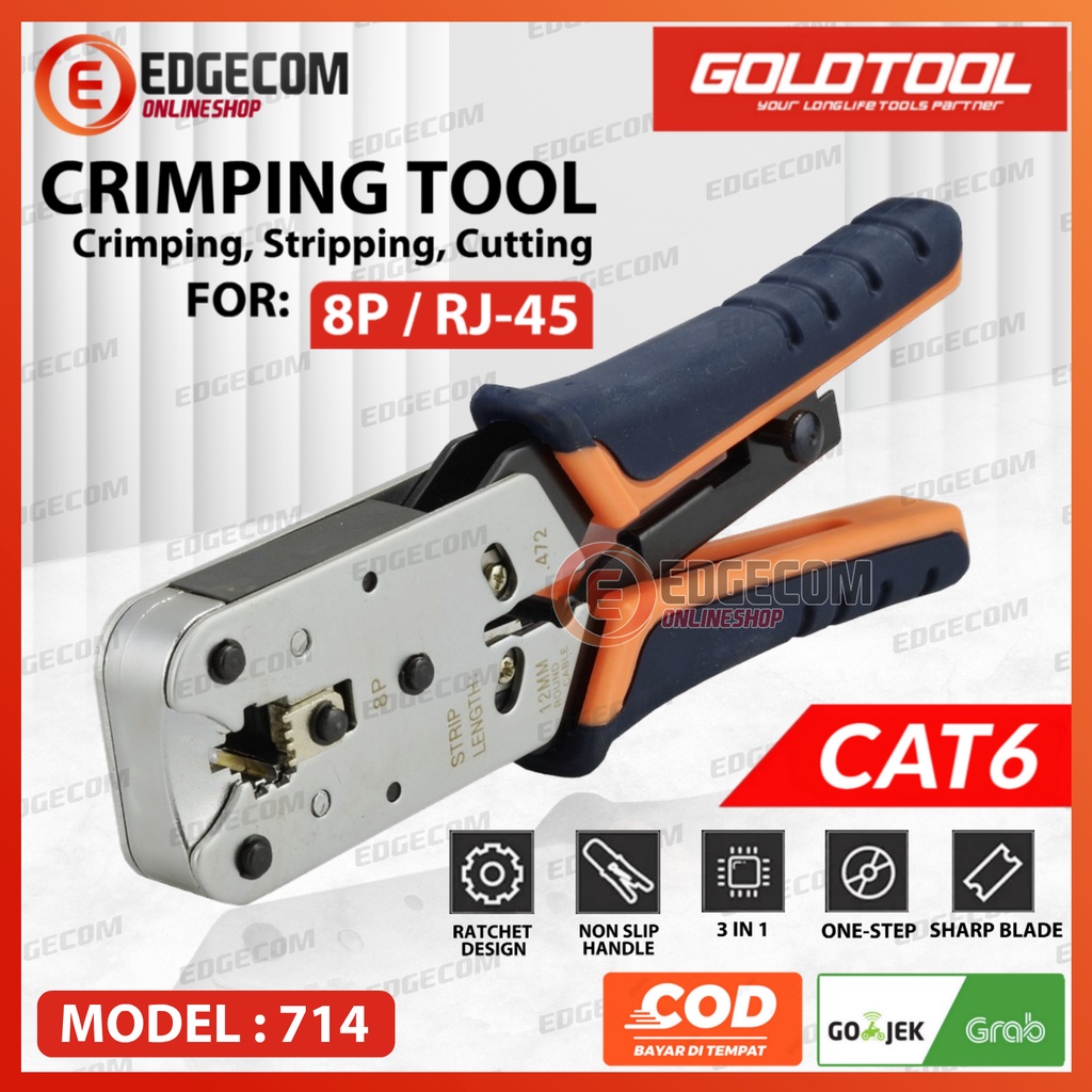 Jual GOLDTOOL TANG KRIMPING / CRIMPING TOOL RJ45 8P CAT6 TTK-714 ...