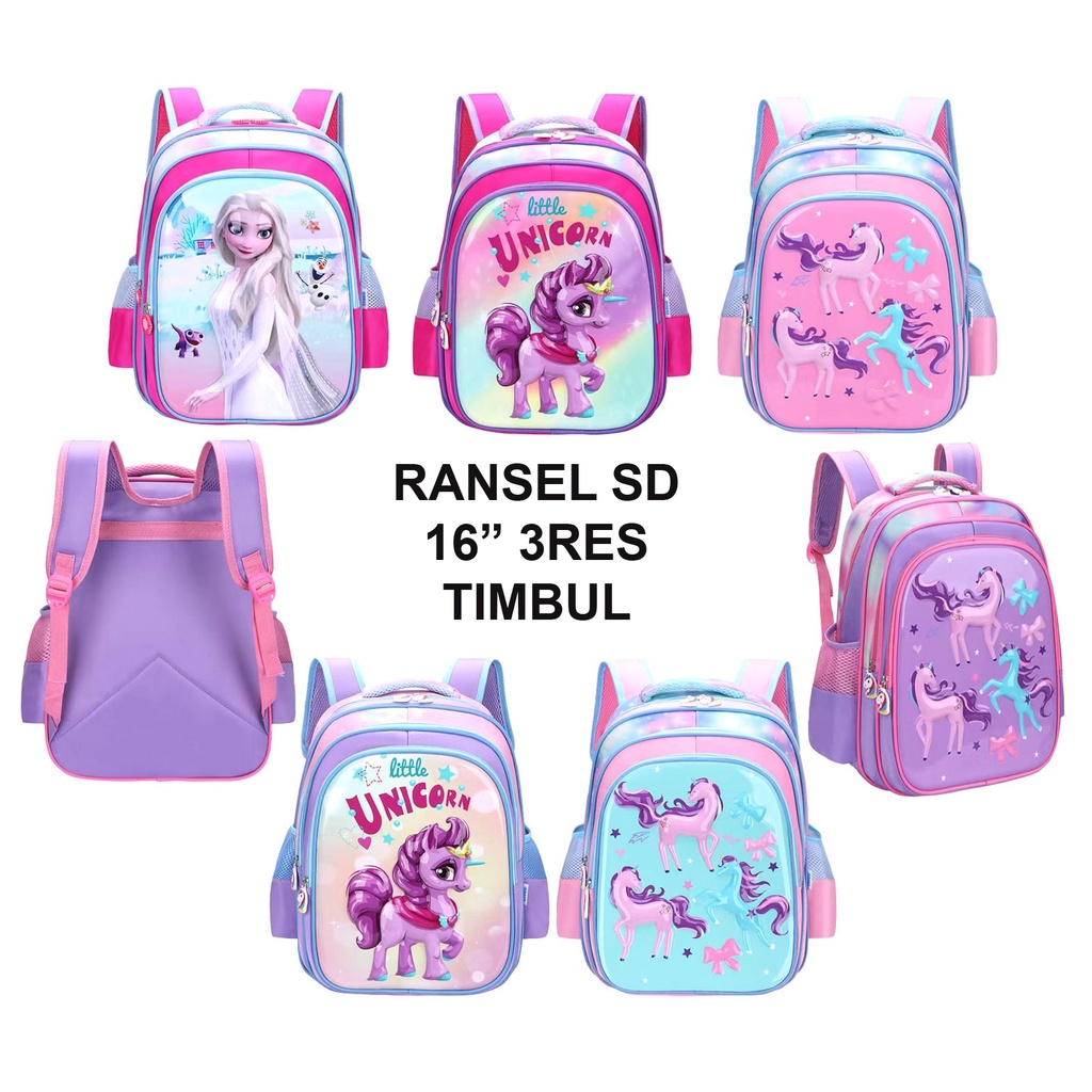 Jual PROMO Ransel SD TAS Anak Sekolah Perempuan Cewe Cantik Gambar KUDA Pirang TIMBUL 3Resleting ...