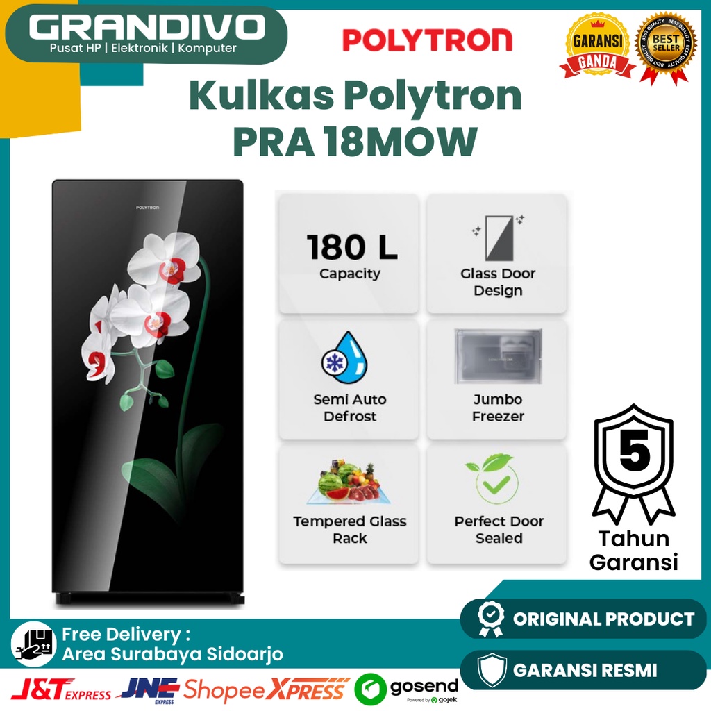 Jual Kulkas Polytron 1 Pintu Belleza 180 liter Glass Door PRA 18MOW ...