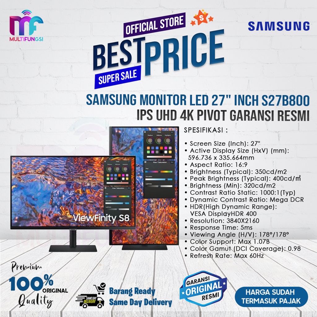 Jual Samsung Monitor LED 27" Inch S27B800 IPS UHD 4K Pivot Garansi ...