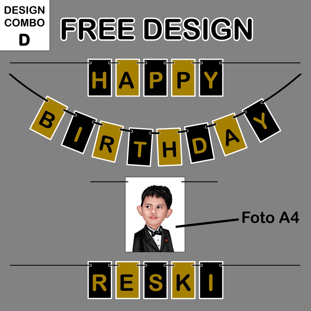 Jual Banner Birthday kotak plus tali pita/ Banner Happy Birthday ...