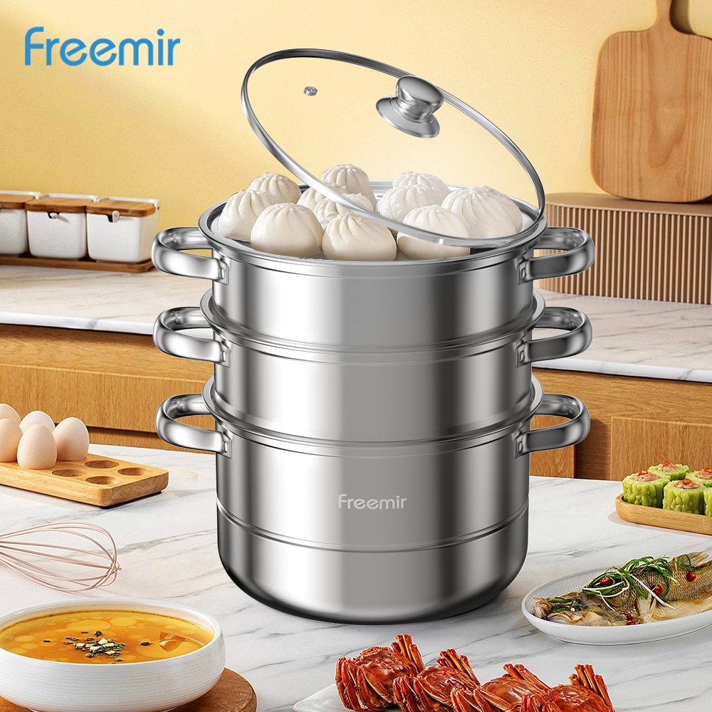 Jual [UPGRADED] freemir Panci Kukus 3 Susun Tutup Kaca Kukusan ...