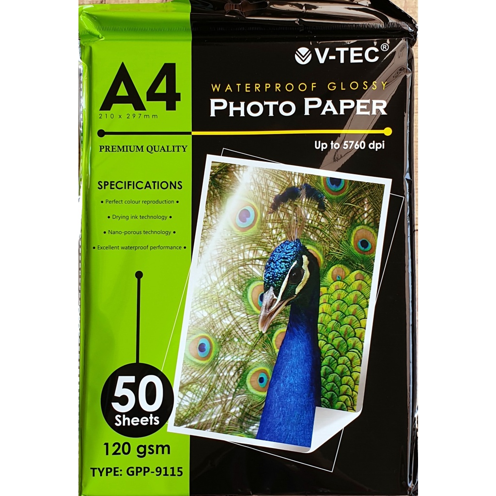 Jual Kertas Foto Vtec Waterproof Glossy 120 gsm Isi 50 Lembar Photo ...