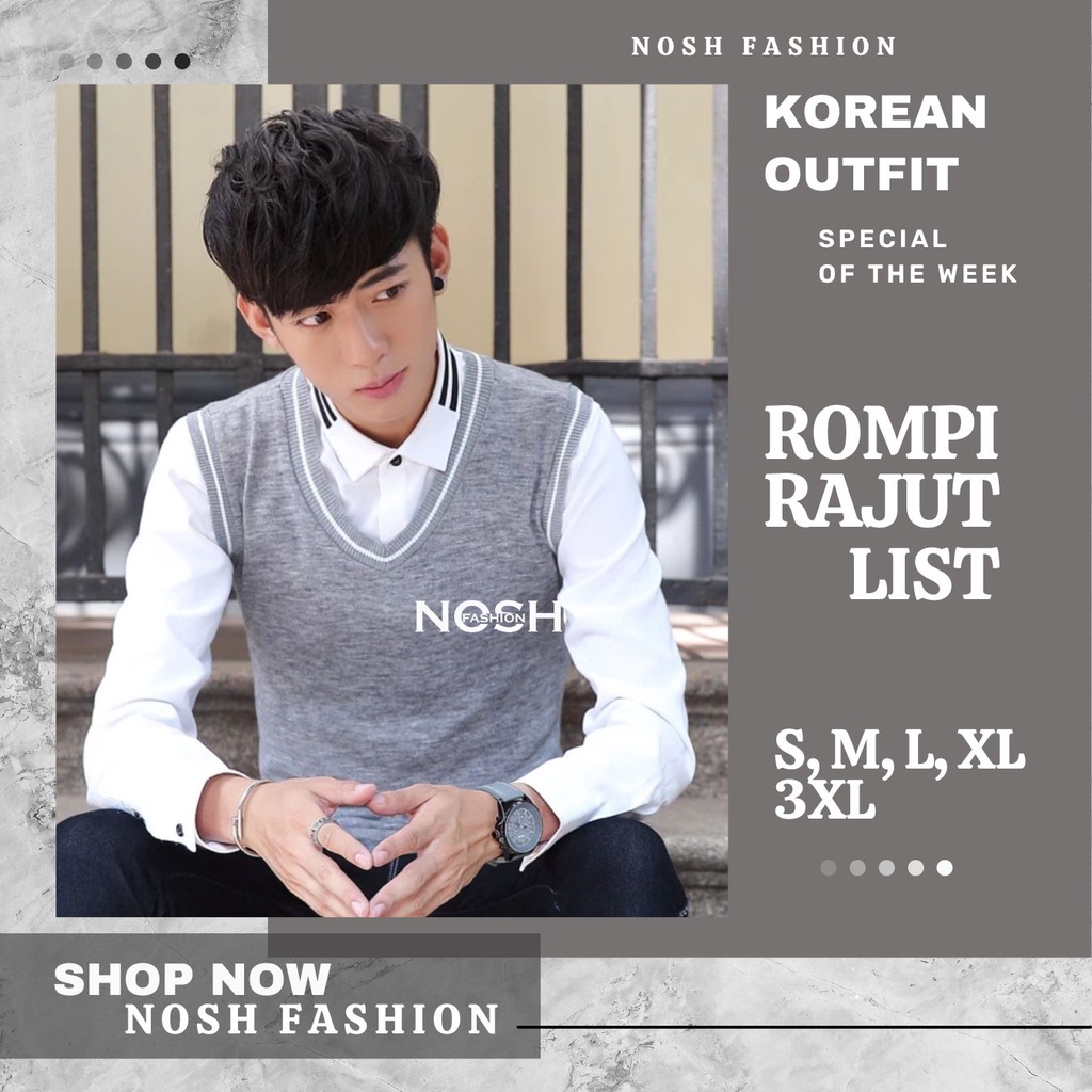 Jual Rompi Pria Rajut Knit Vest Vneck Variasi List Nath / Vest Knitting ...