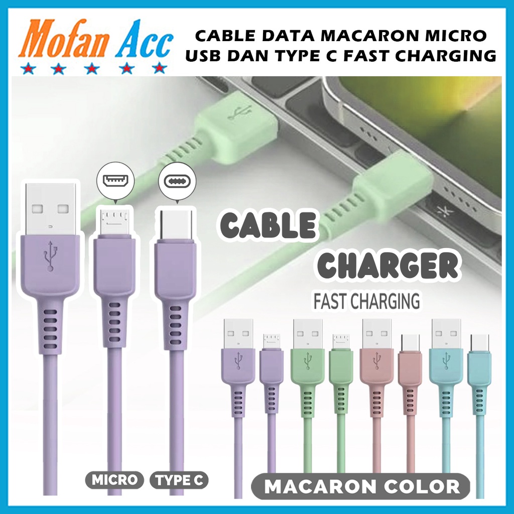 Jual KABEL DATA CHARGER MACARON MICRO USB & TYPE C / CABLE TRANSMISSION ...