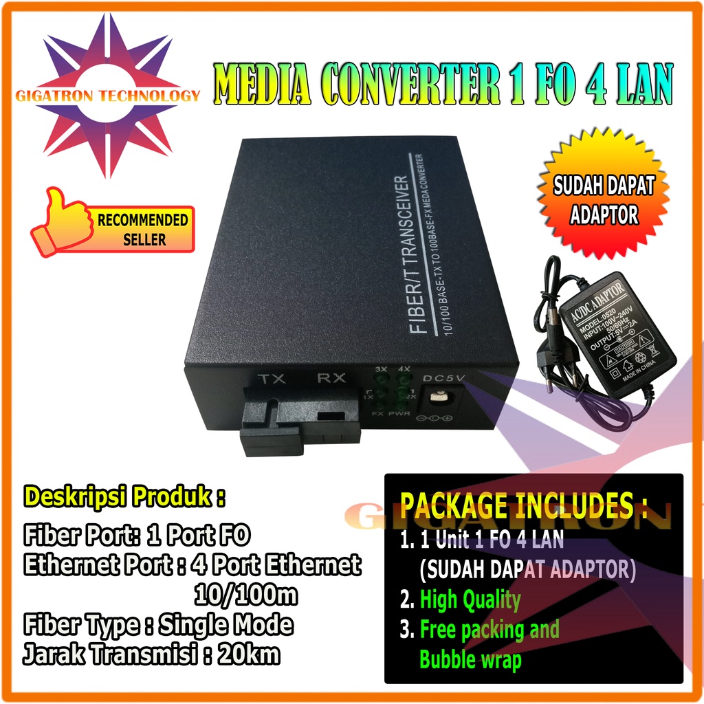 Jual Media Converter Fiber Optik 1 Port FO 4 Port Lan RJ45 10/100 ...