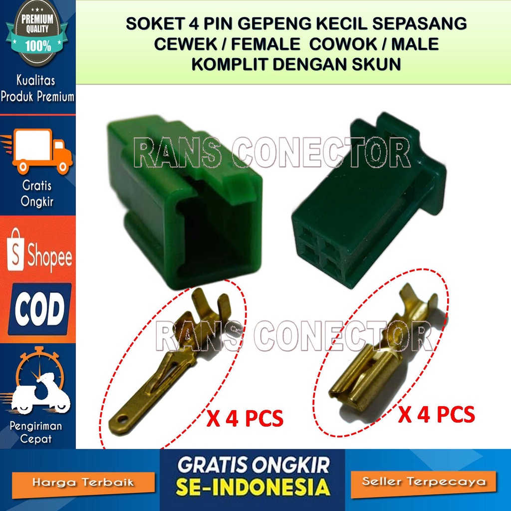 Jual SOKET MOTOR KONEKTOR KABEL 4 PIN KECIL MOTOR MOBIL MALE FEMALE ...