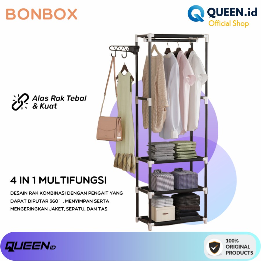Jual BONBOX Floating Shelf Stand Hanger Rak Gantungan Baju Pakaian 4in1 ...