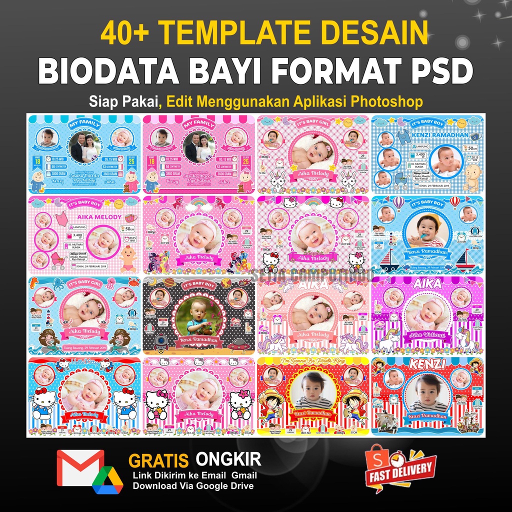 Jual 40 Template Desain Biodata Bayi Format PSD atau Photoshop | Shopee ...