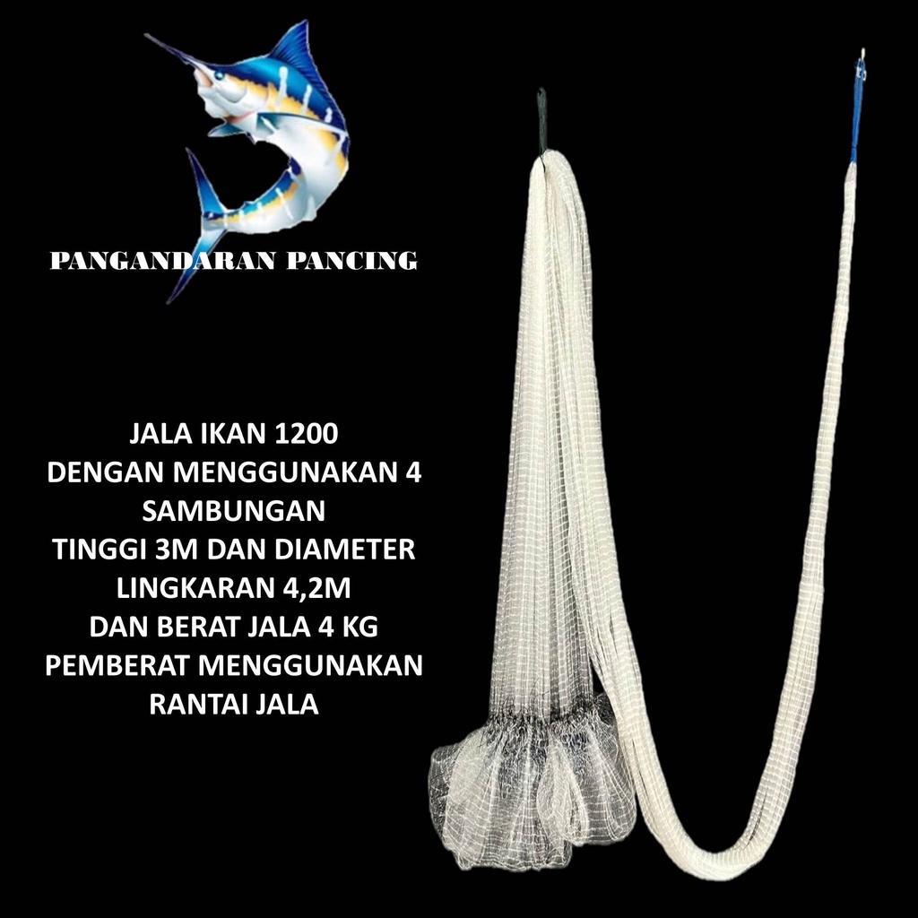 Jual Jala lempar ikan dan udang Jala ikan ukuran 1200 mata | Shopee ...