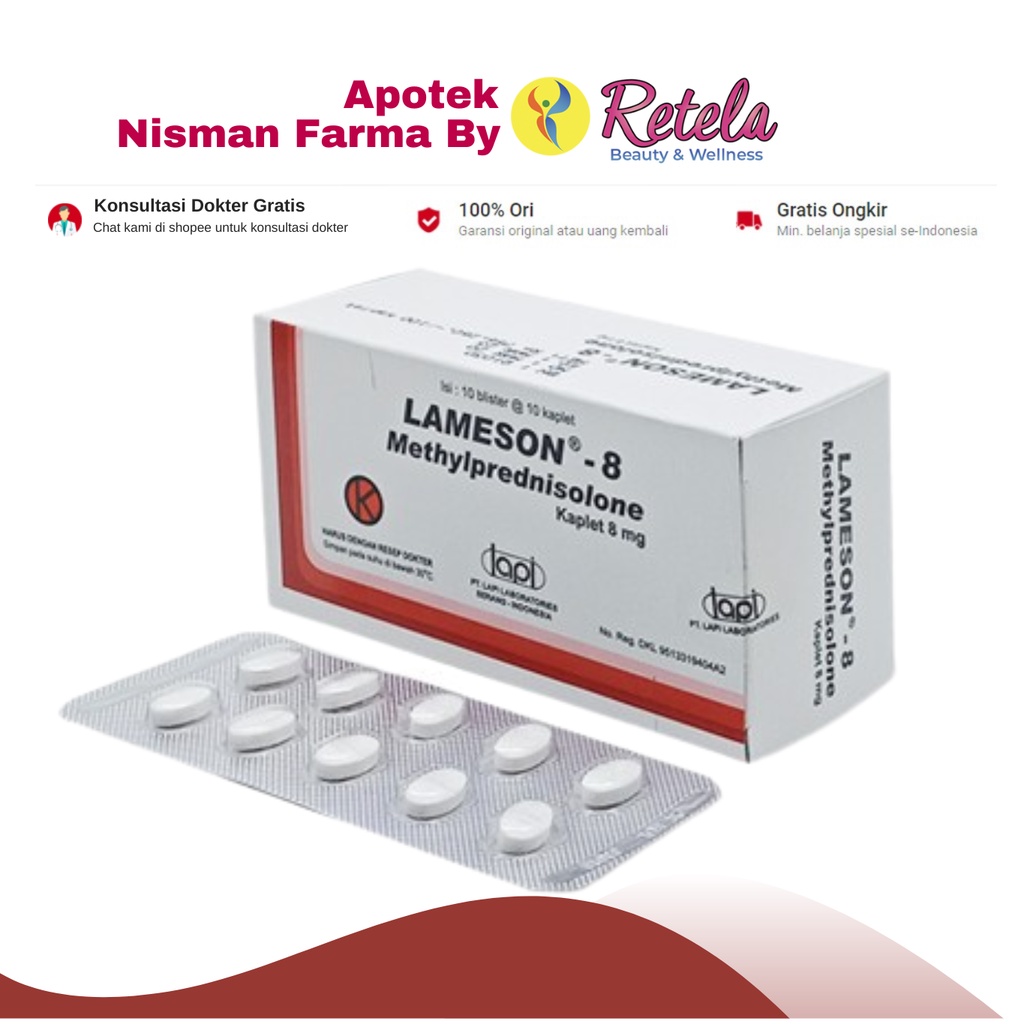 Jual LAMESON 8MG 1 STRIP 10 TABLET ( METHYLPREDNISOLONE 8 MG ) | Shopee ...