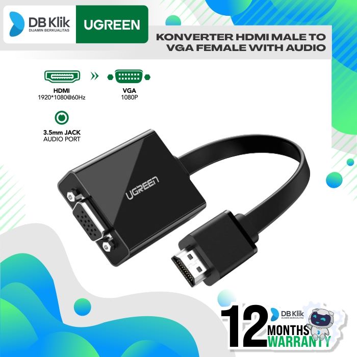 Jual Konverter UGreen HDMI Male to VGA Female with Audio+Power Port (40248) | Shopee Indonesia