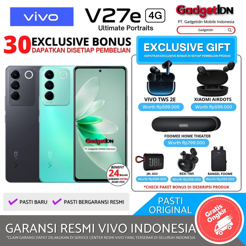 Jual VIVO V27e 4G NFC 12/256GB 8/256 ( +8GB Extended Ram ) Vivo V27 e ...