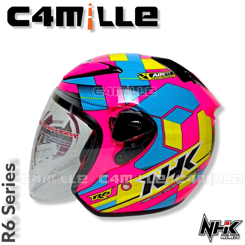 Jual HELM NHK R6 CUBE PINK FLUO LIGHT BLUE YELLOW HALF FACE | Shopee ...