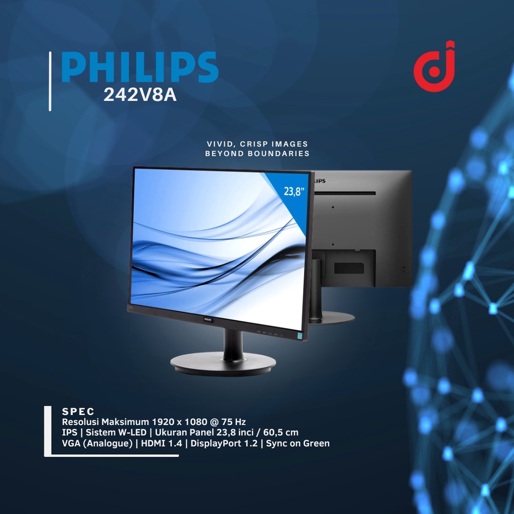 Jual Monitor LED Philips 242V8A 24" IPS 1080 75Hz VGA HDMI DP Speaker ...