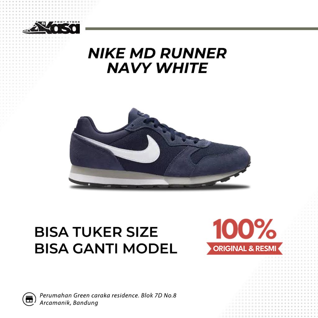 Jual Nike MD Runner Midnight Navy White Wolf grey | Shopee Indonesia